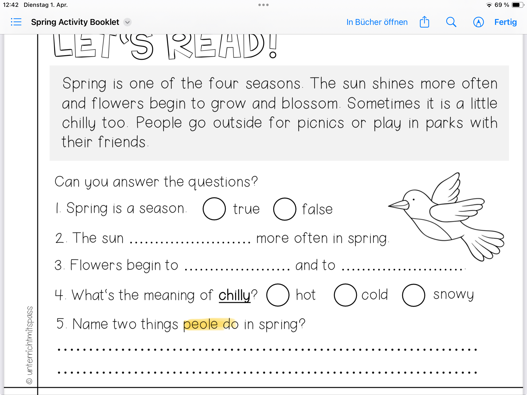 SPRING - Activity Booklet – Unterrichtsmaterial in den Fächern Englisch ...